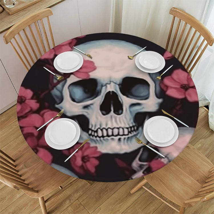 Round Fitted Table Cloth Skull Elastic Tablecloth for Round Tables ...