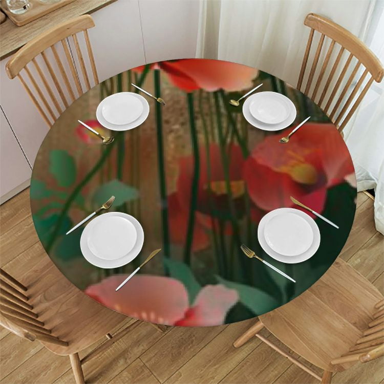 Round Fitted Table Cloth Spring Flower Tulips Elastic Tablecloth for ...
