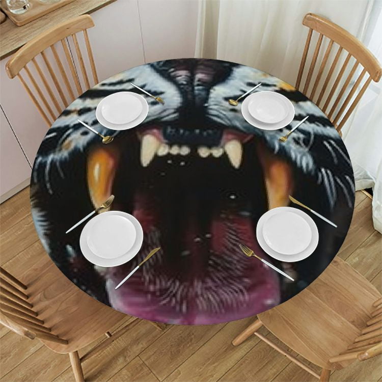 Round Fitted Table Cloth Watercolor Tiger Elastic Tablecloth for Round ...