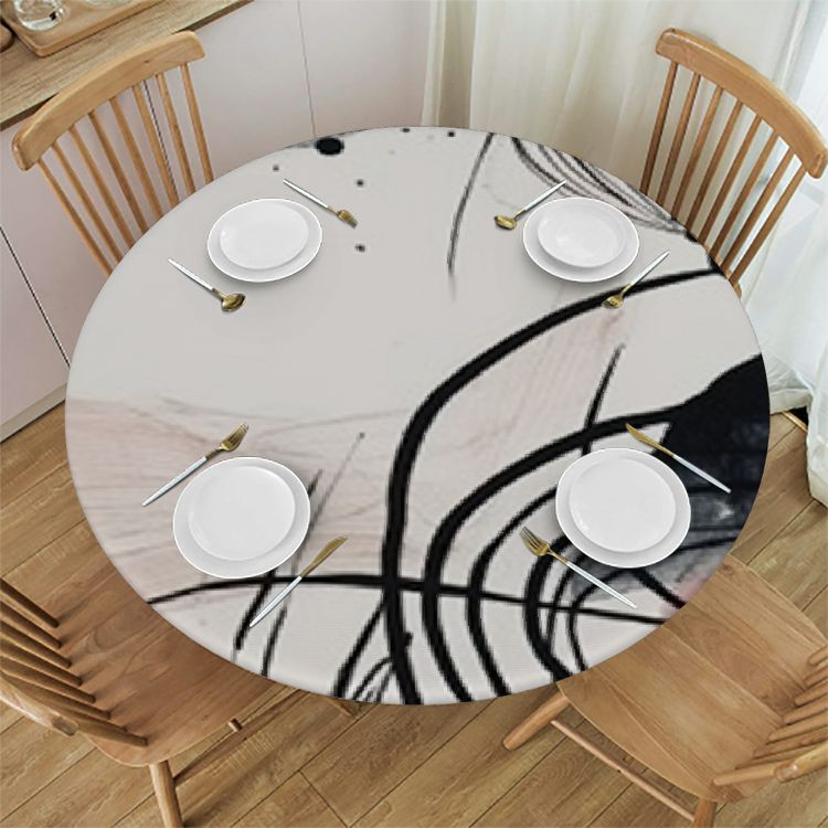 Round Fitted Table Cloths, Abstract Colorful Modern Geometric Leaves ...