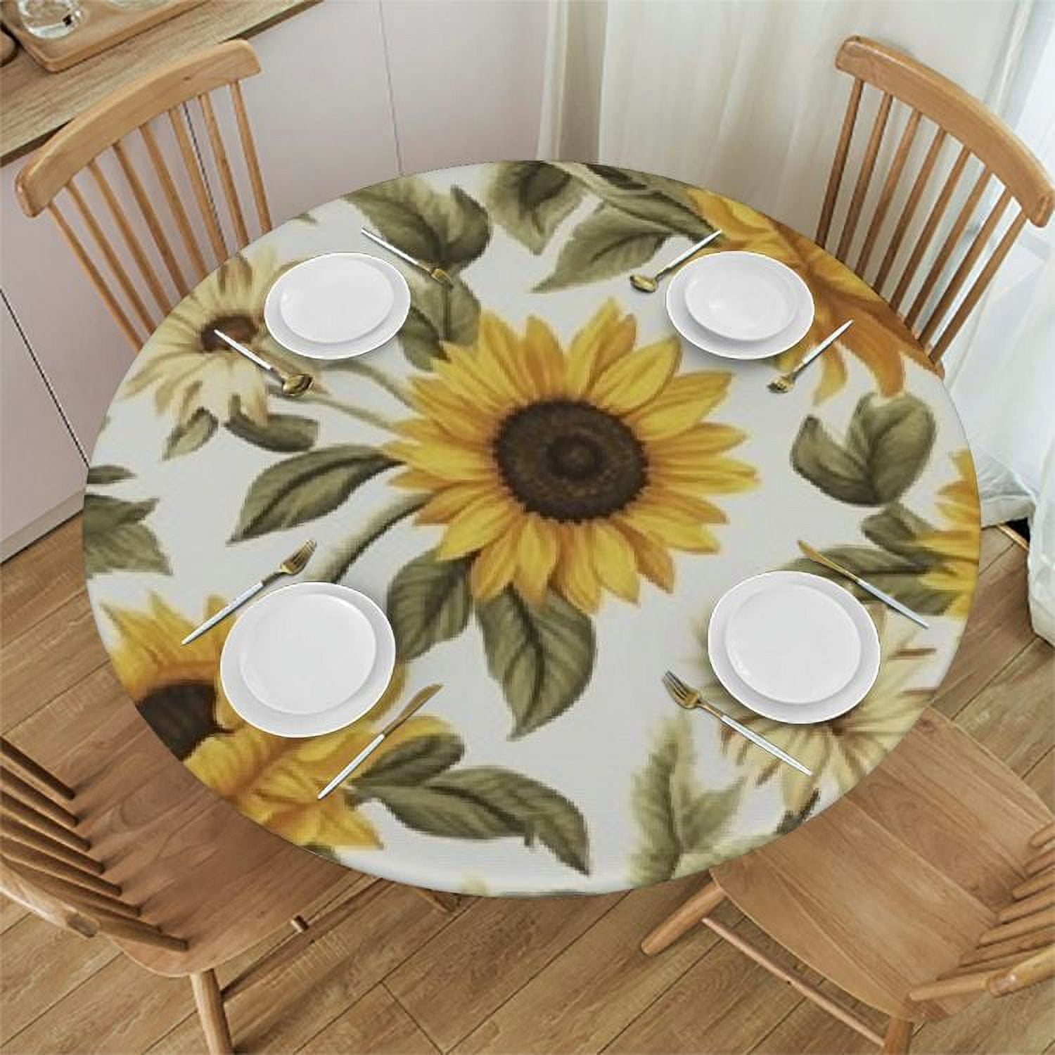 Round Fitted Table Cover for Dining Tables,Elastic Edged Tablecloth ...