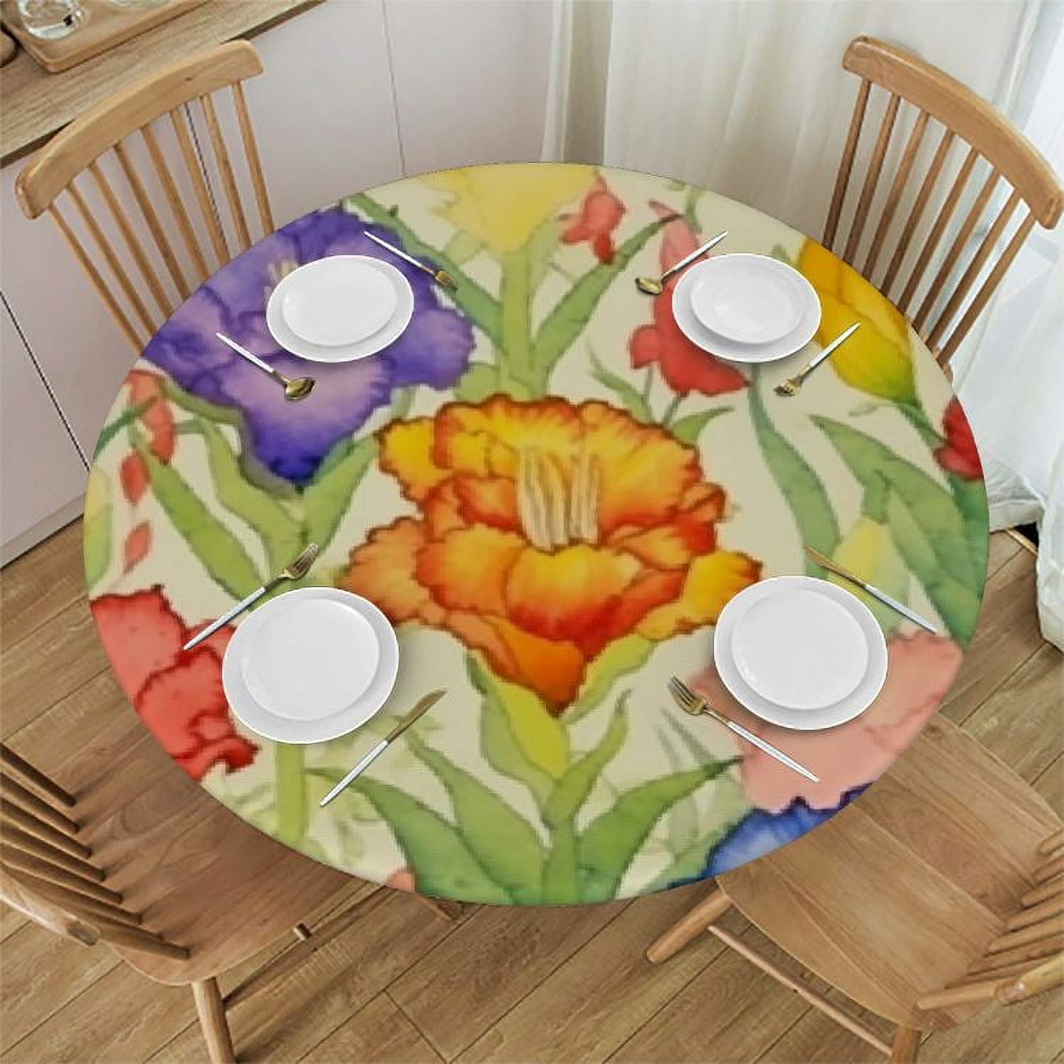 Round Fitted Table Cover for Tables,Elastic Edged Tablecloth Tropical ...