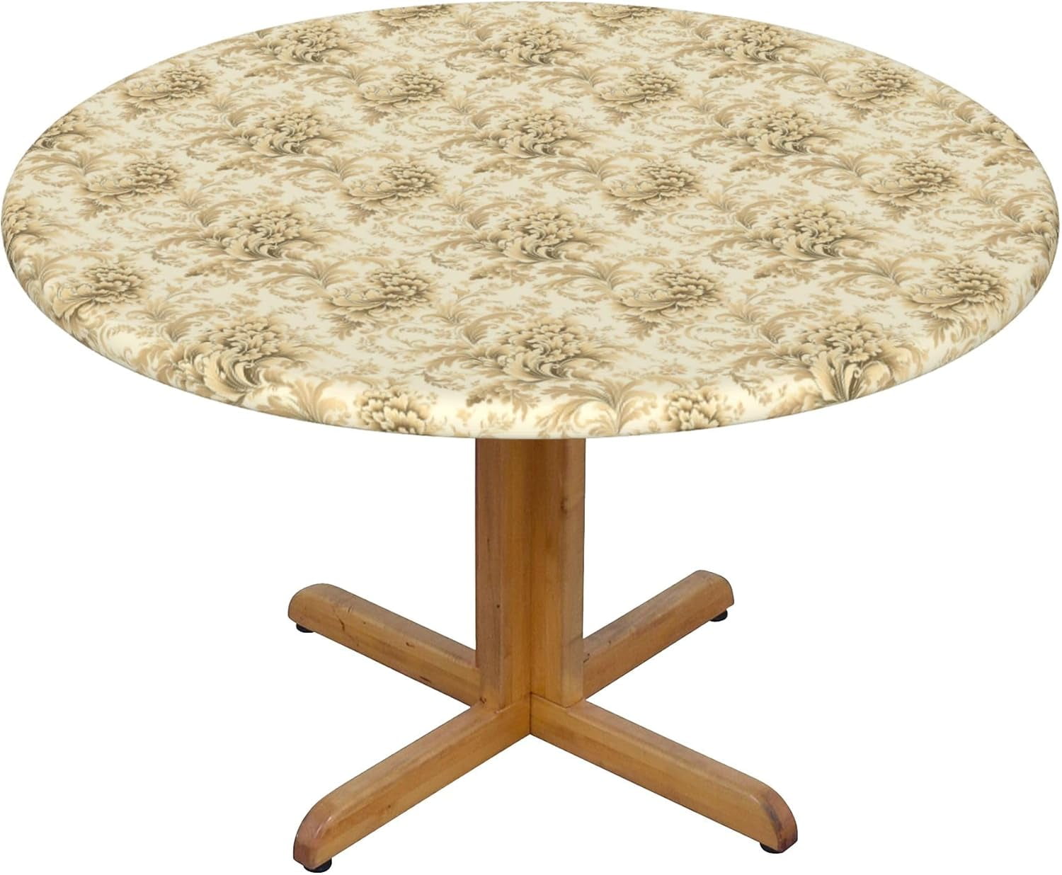 Round Fitted Tablecloth 44 Inch, Beautiful Beige Damask Round ...