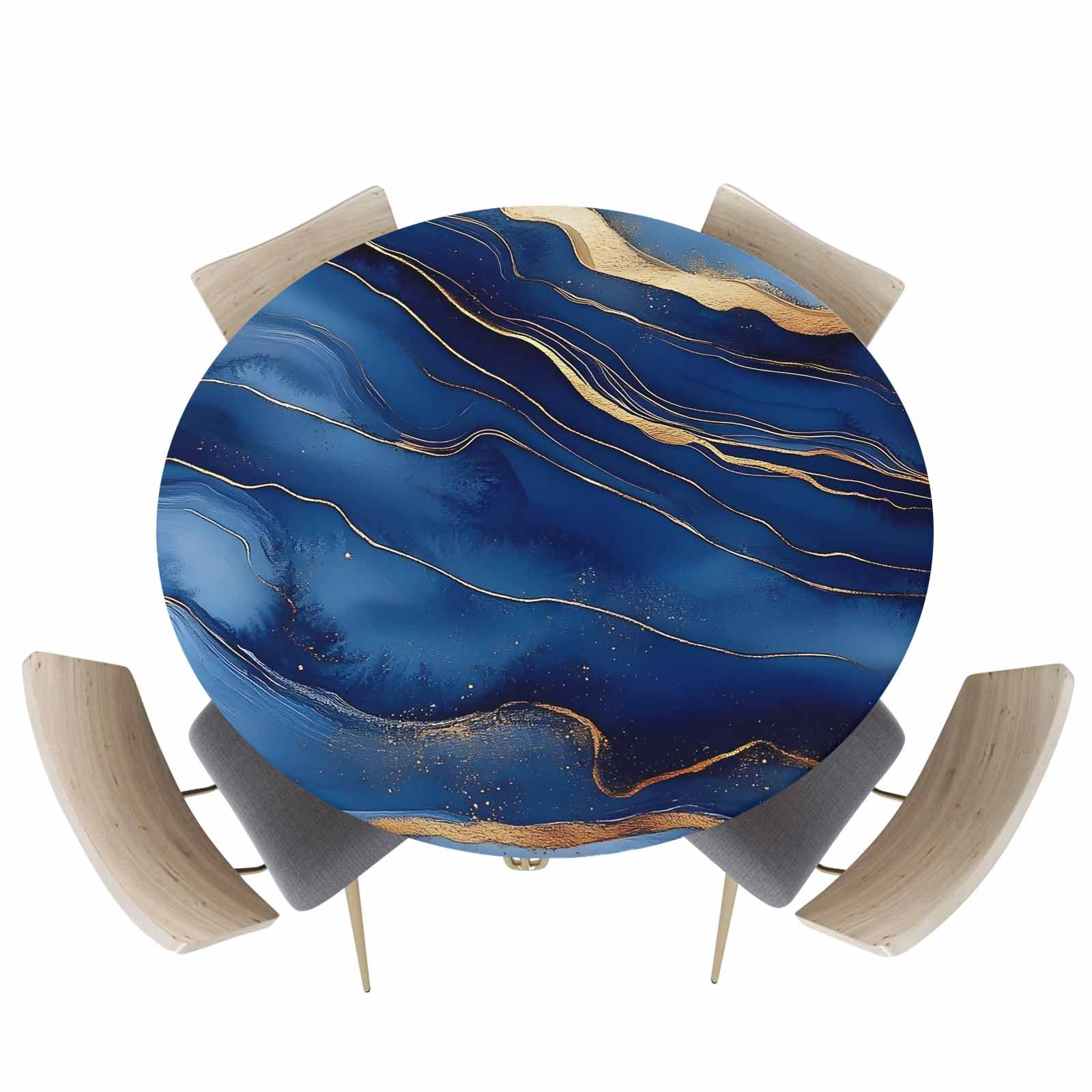 Round Fitted Tablecloth,Abstract Navy Blue Marble Texture Circle Table ...