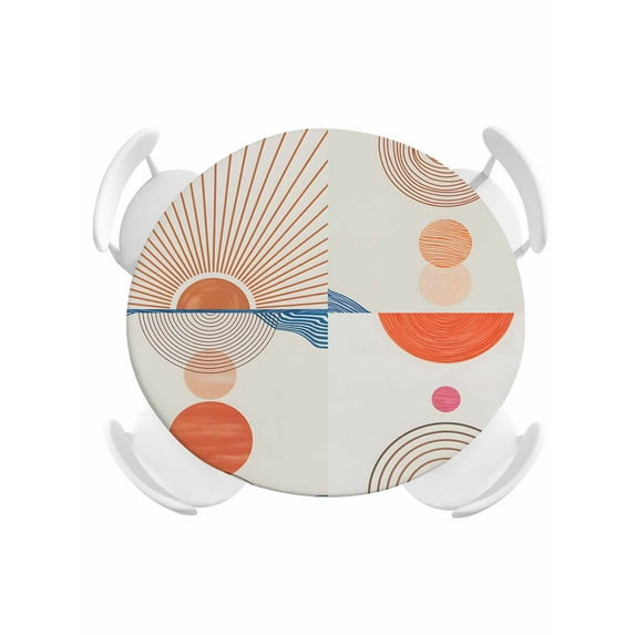 Round Fitted Tablecloth,Abstract Terracotta Sun Curve Art Circle Table ...