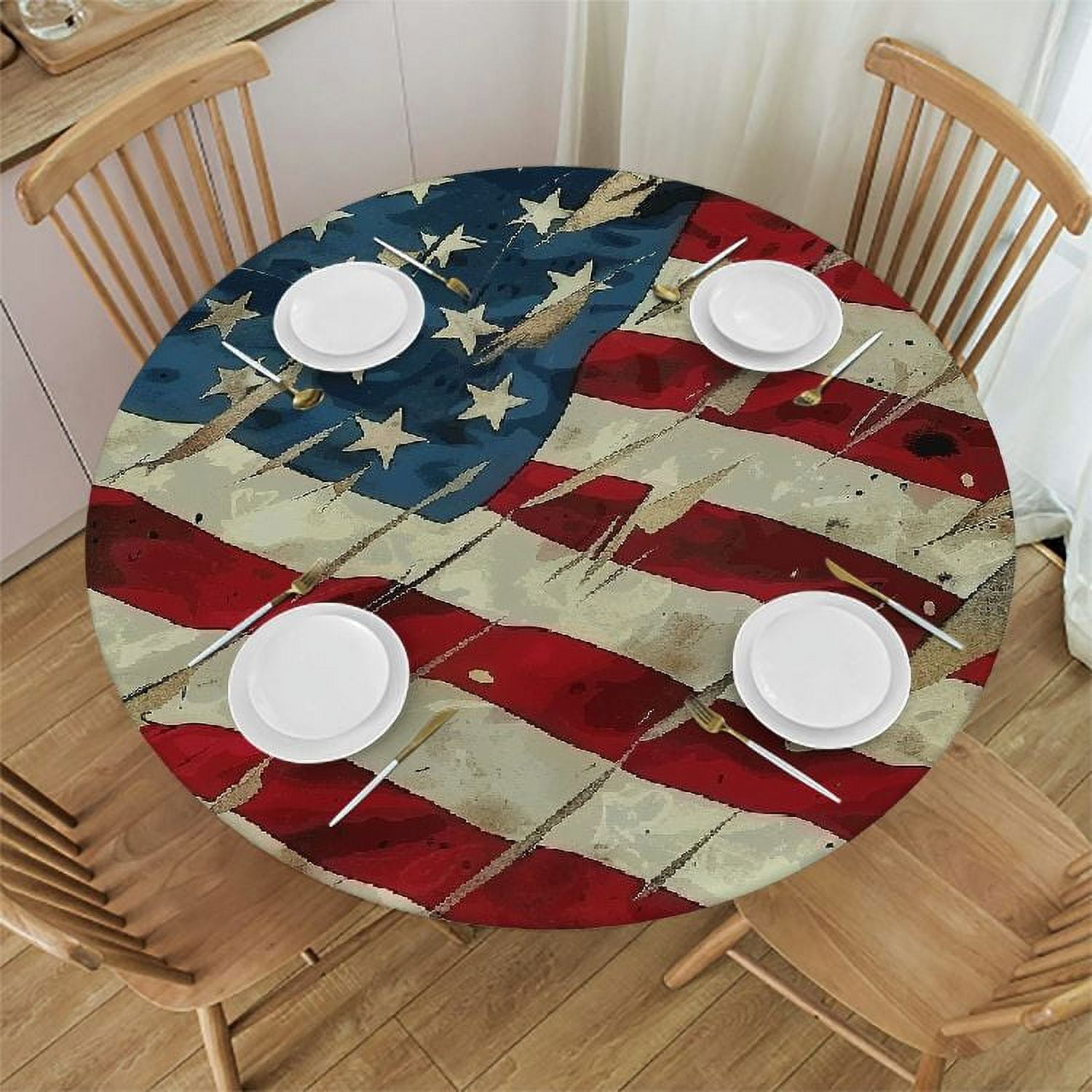 Round Fitted Tablecloth American Flag Table Cloth with Elastic Edged ...