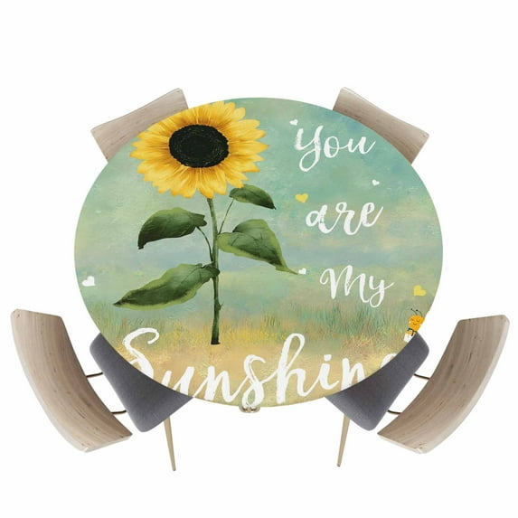 Round Fitted Tablecloth,Country Pastoral Sunflower Bee Circle Table ...
