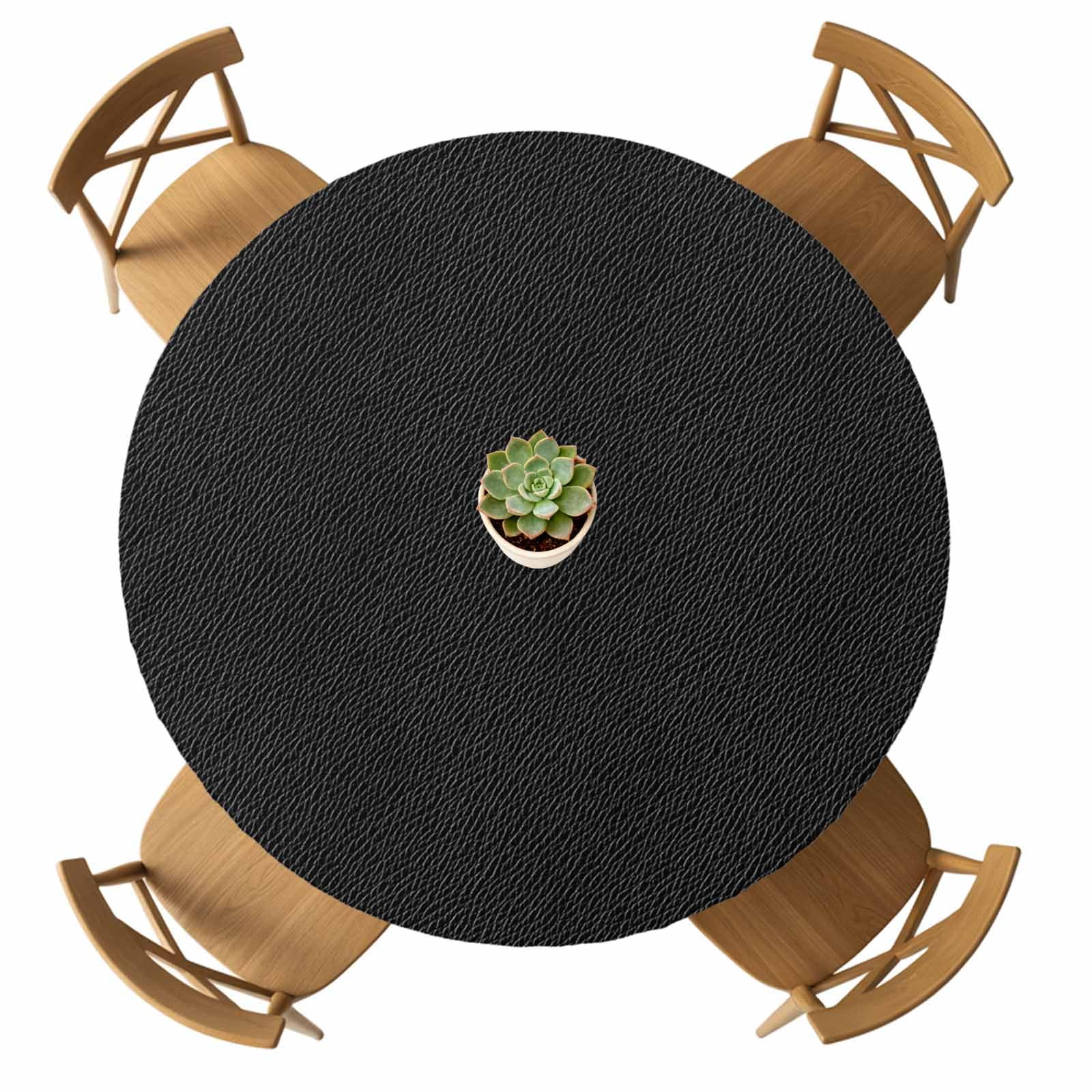 Round Fitted Tablecloth with Elastic Black Leather Texture Tablecloths ...