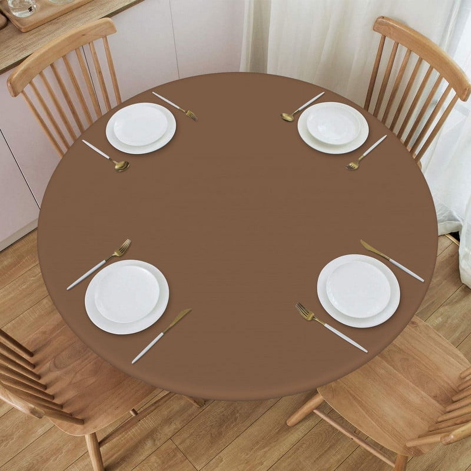 Round Fitted Tablecloth with Elastic Brown Round Outdoor Tablecloths ...