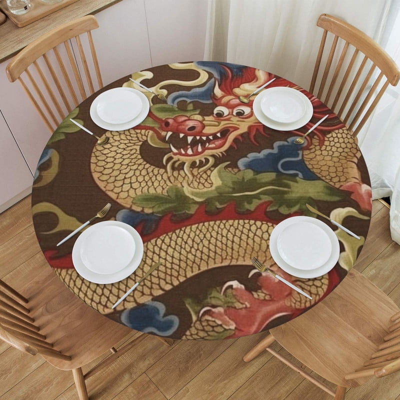 Round Fitted Tablecloth with Elastic Chinese Oriental Style Asian ...