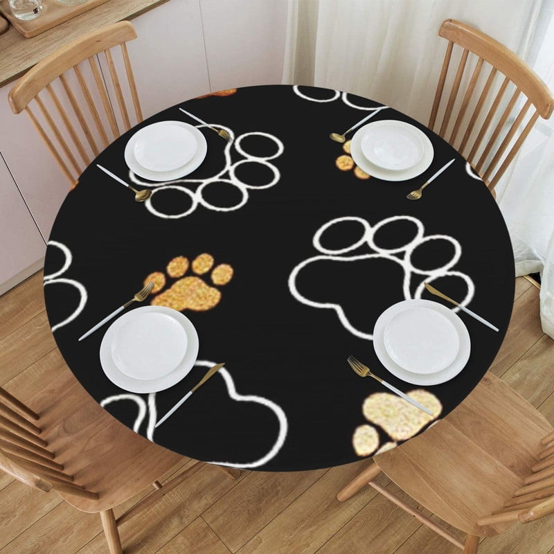 Round Fitted Tablecloth with Elastic Dog Paw Print Round Outdoor ...