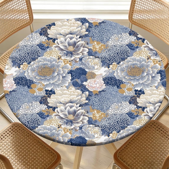 Round Fitted Tablecloth with Elastic Edge Design Table Cover Waterproof ...