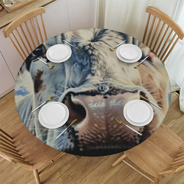 Round Fitted Tablecloth with Elastic Edge, Watercolor Dairy Cow Round ...