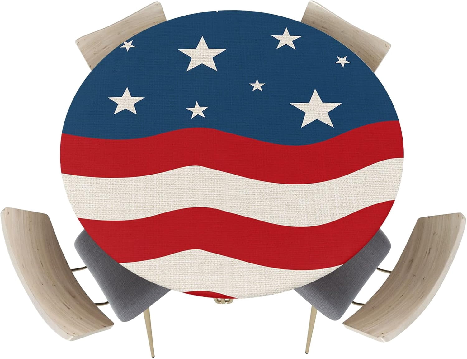 Round Fitted Tablecloth Elastic Edged Table Cover,Memorial Day USA Flag ...
