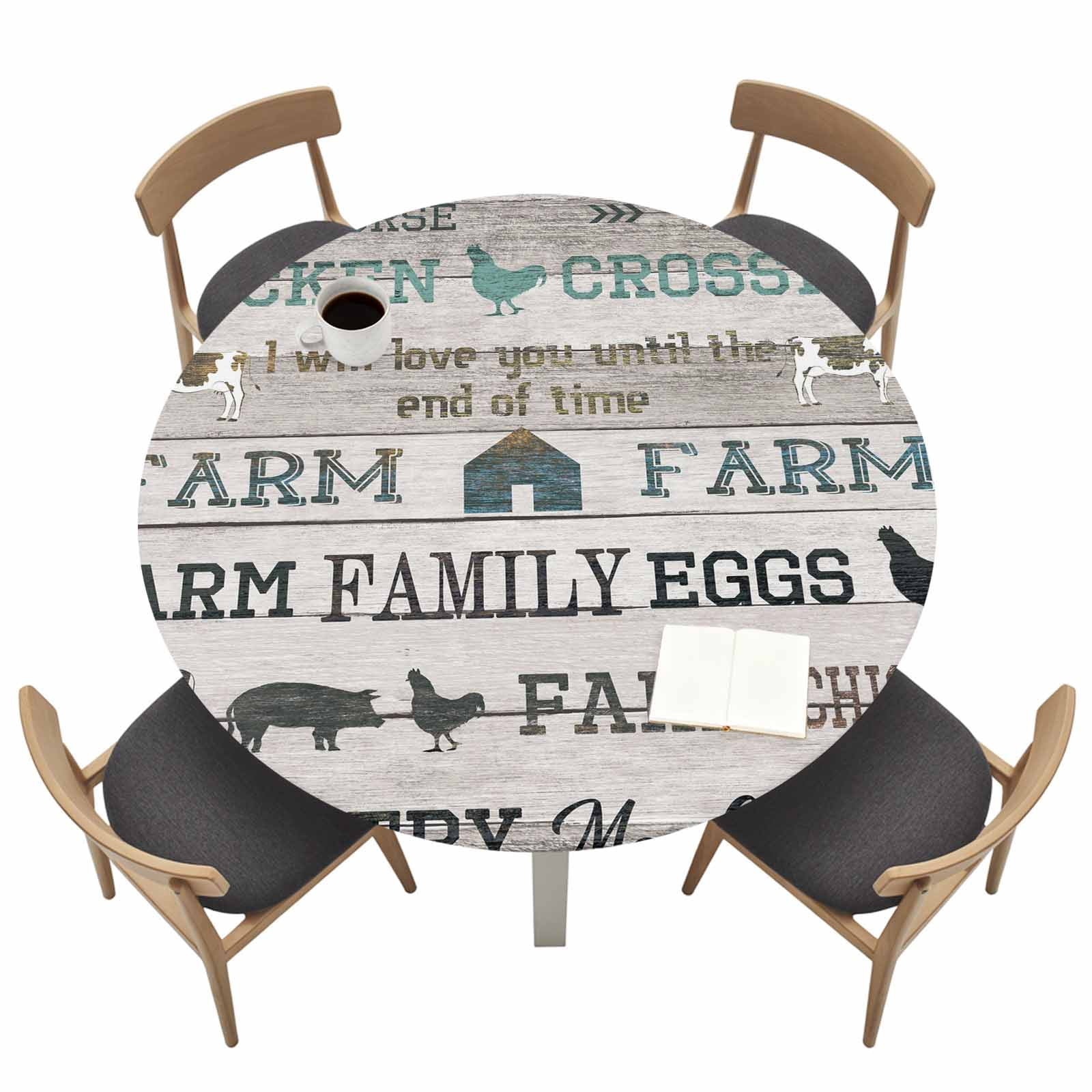 Round Fitted Tablecloth with Elastic Farm Animal Tablecloths Barn Cow ...