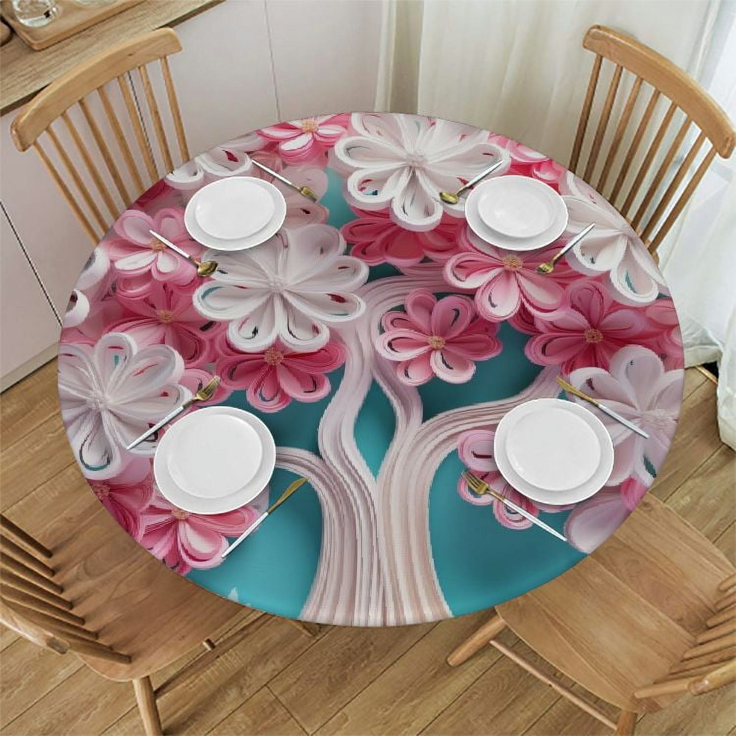 Round Fitted Tablecloth with Elastic Japan Cherry Blossoom Elastic ...