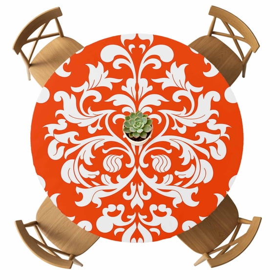 Round Fitted Tablecloth with Elastic Orange Flower Tablecloths ...