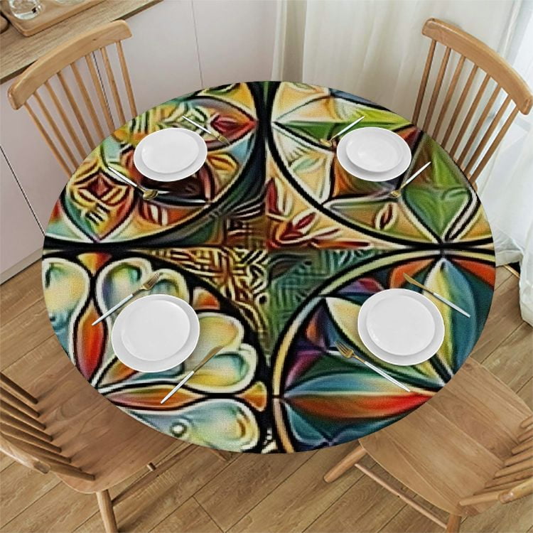 Round Fitted Tablecloth with Elastic Round Outdoor Tablecloths Fitted ...
