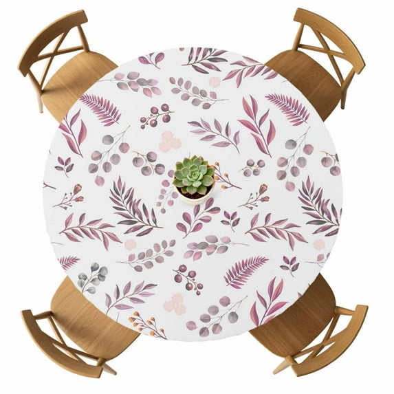 Round Fitted Tablecloth with Elastic Purple Berry Leaves Tablecloths ...