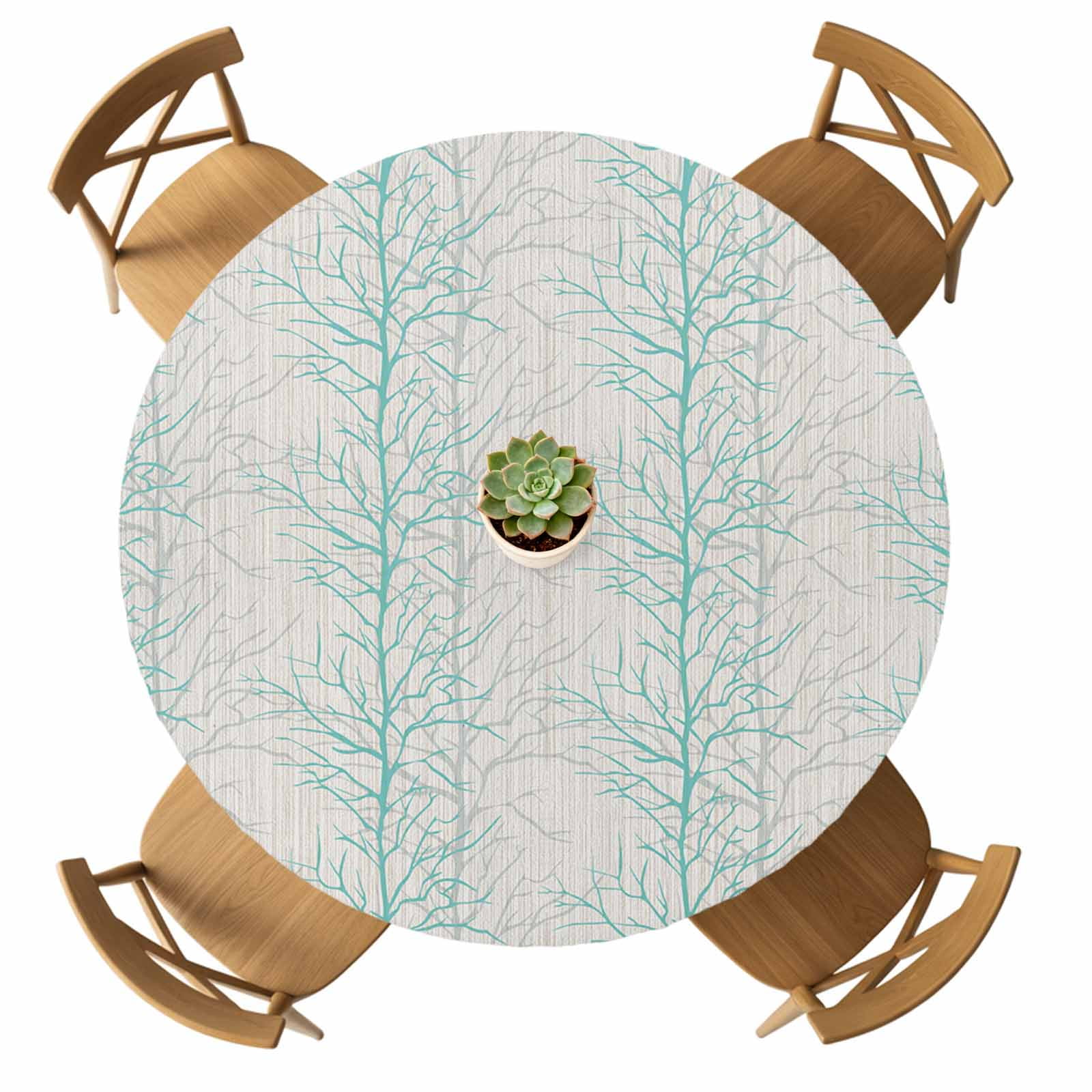 Round Fitted Tablecloth with Elastic Tree Branch Tablecloths Waterproof ...