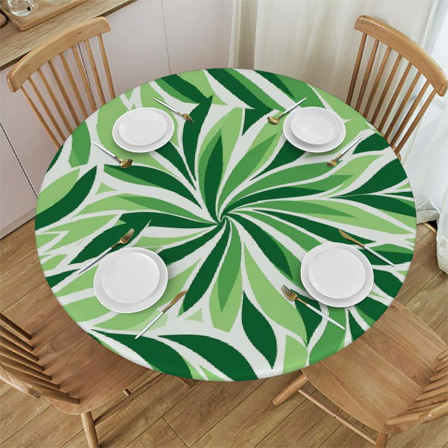 Round Fitted Tablecloth with Elastic Tropical Poppy Leaf Elastic Table ...