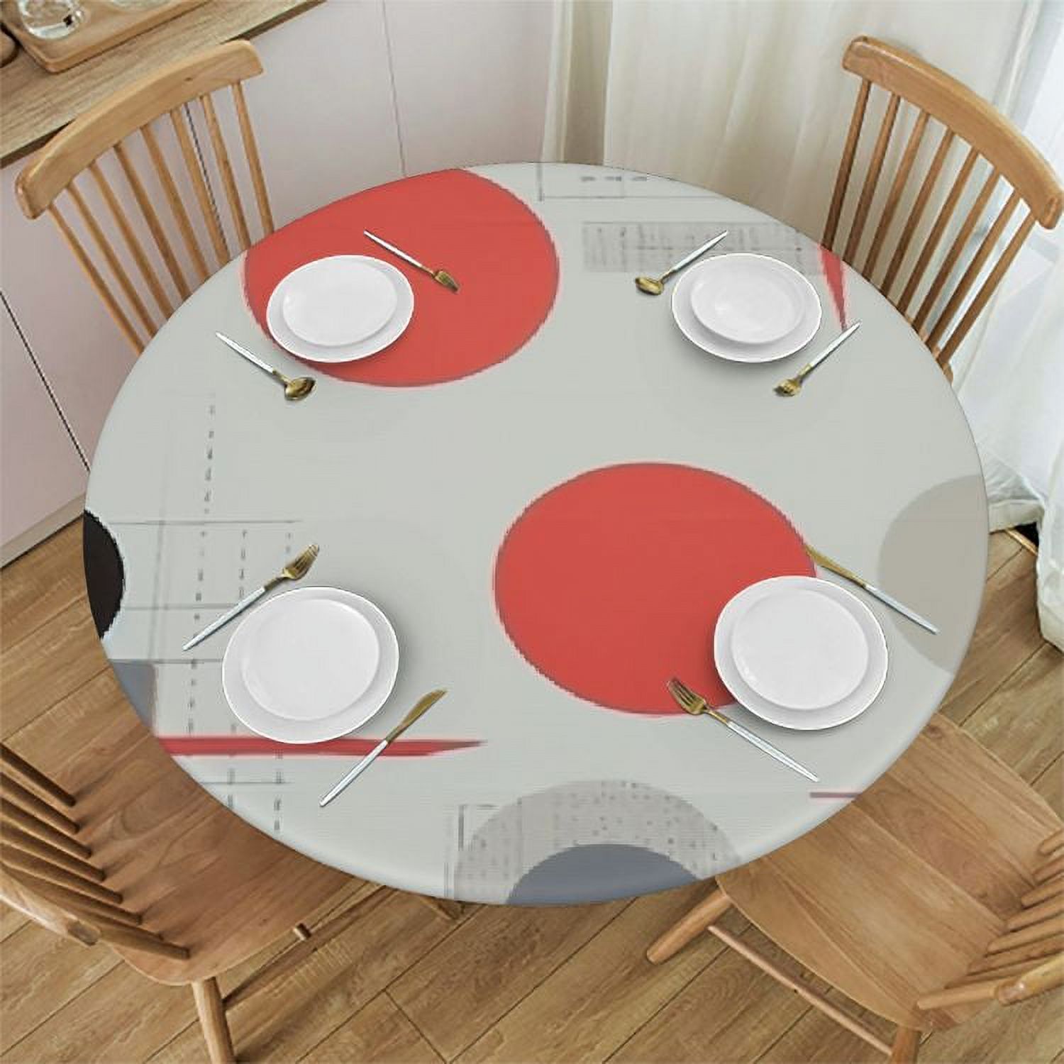 Round Fitted Tablecloth Mid Century Modern Geometry Table Cover with ...