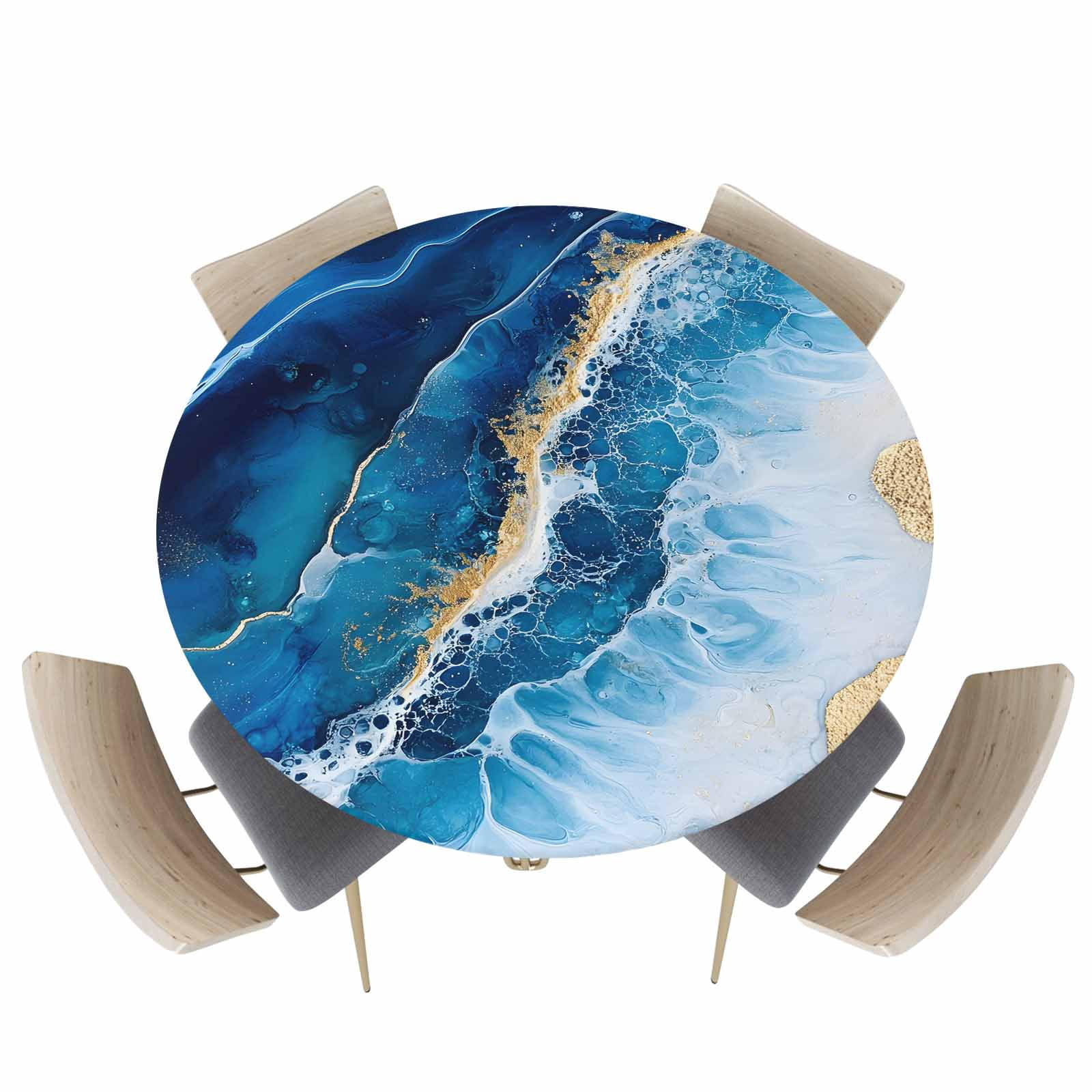 Round Fitted Tablecloth,Modern Abstract Beach Sand Wave Circle Table ...