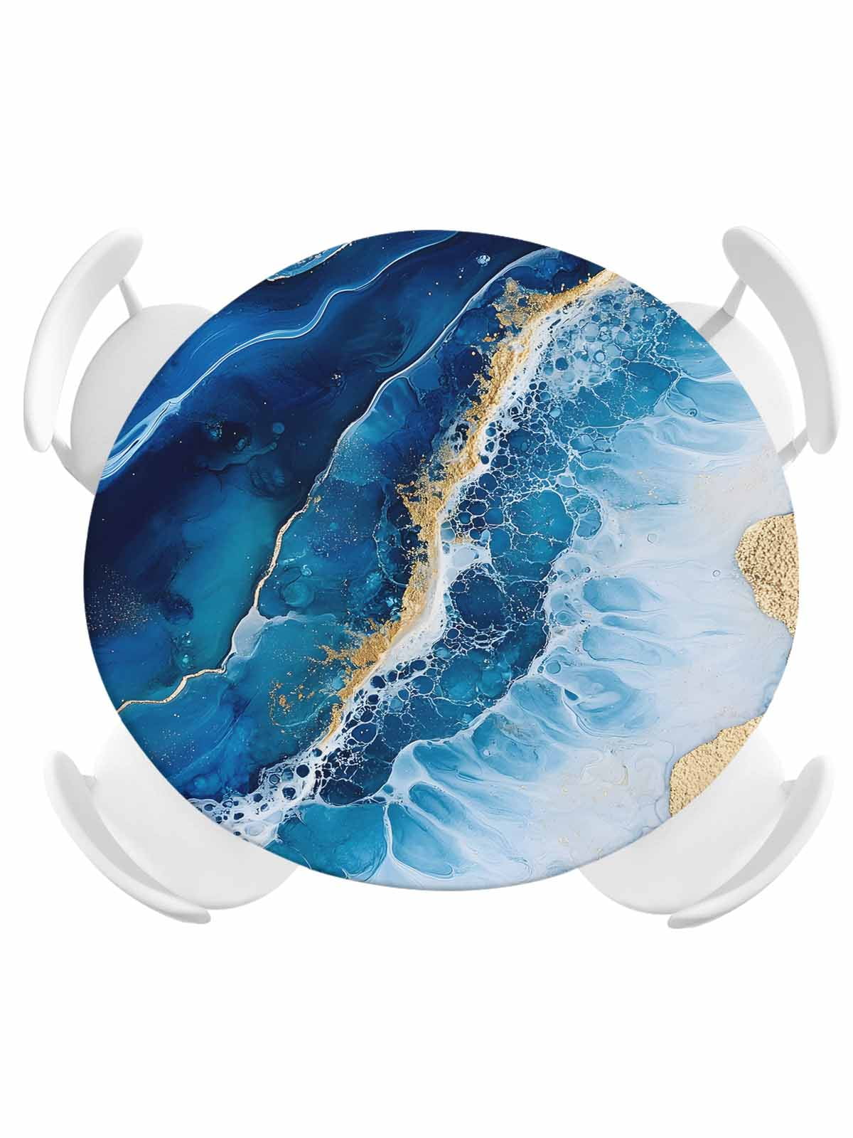 Round Fitted Tablecloth,Modern Abstract Beach Sand Wave Circle Table ...