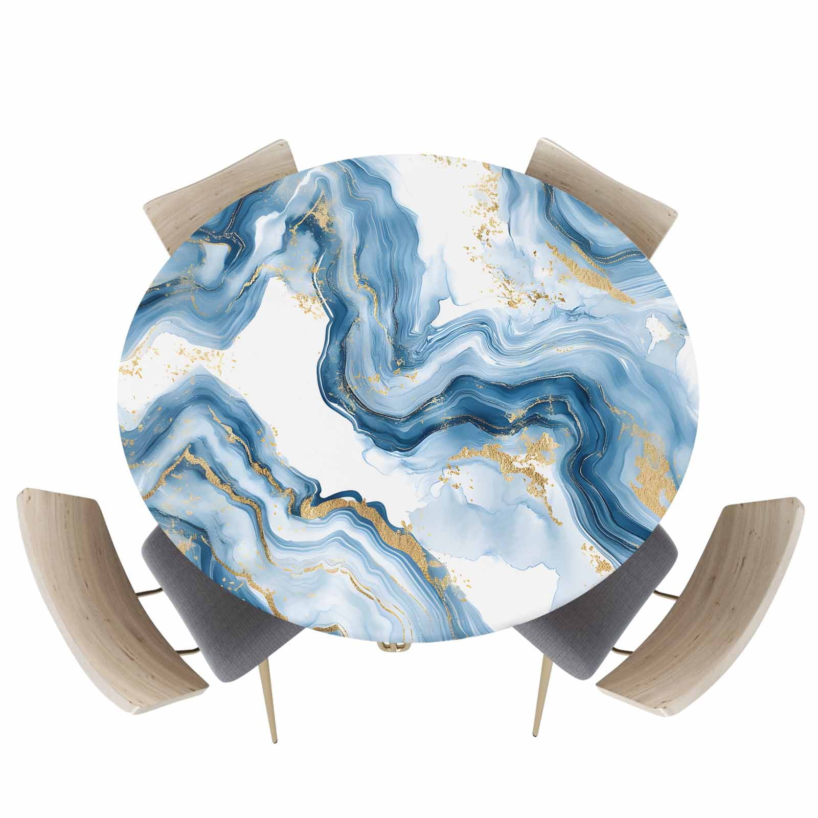 Round Fitted Tablecloth,Modern Blue Gold Marble Stone Circle Table ...