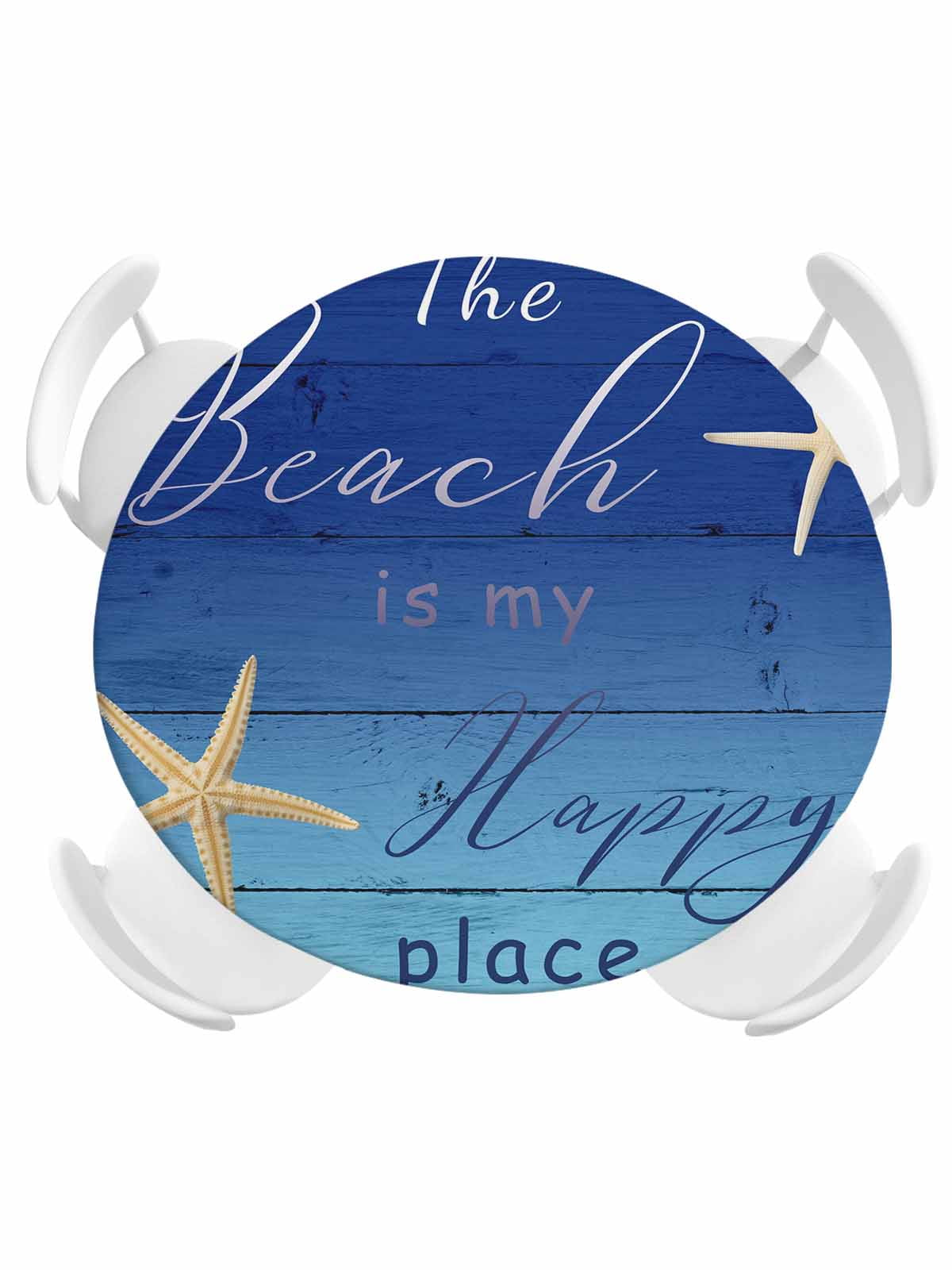 Round Fitted Tablecloth,Ocean Happy Beach Place Words Circle Table ...