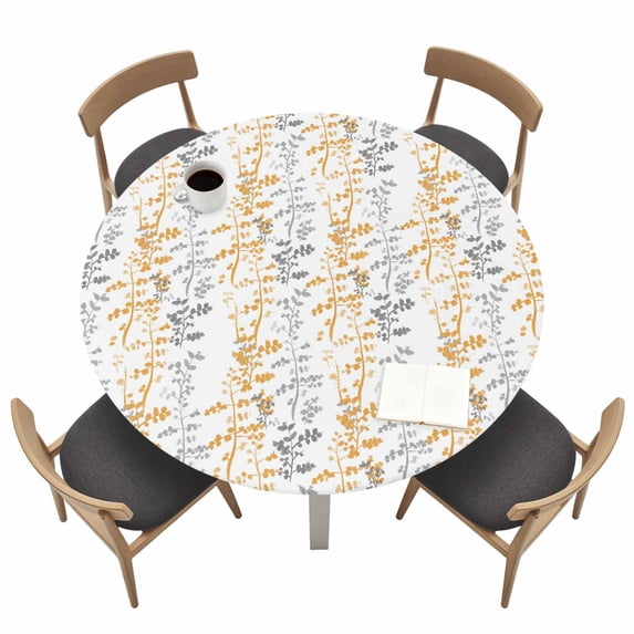 Round Fitted Tablecloth,Rustic Yellow Gray Leaf Circle Table Cover ...