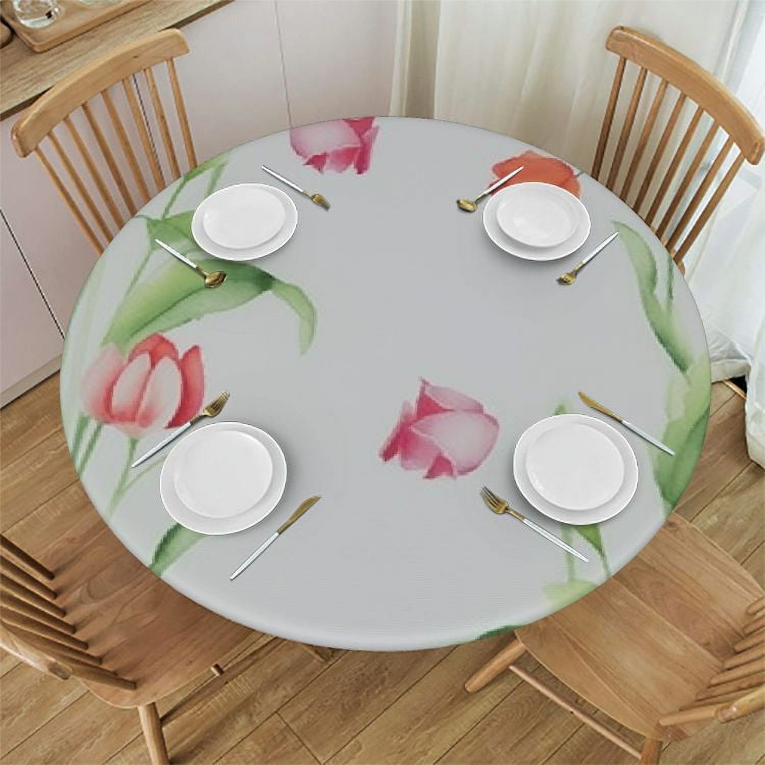 Round Fitted Tablecloth Stretch Spandex Table Cover with Elastic Edge ...