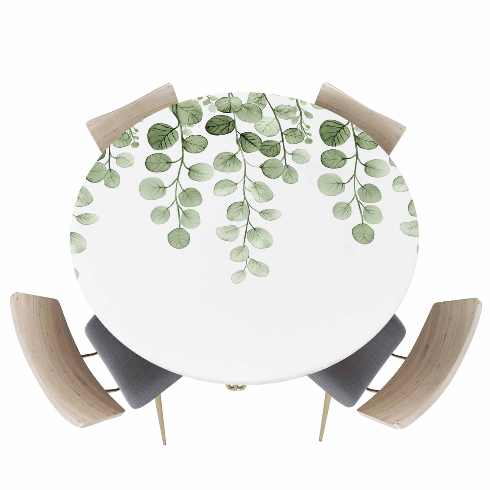 Round Fitted Tablecloth,Summer Eucalyptus Leaves Green Gradient Circle ...