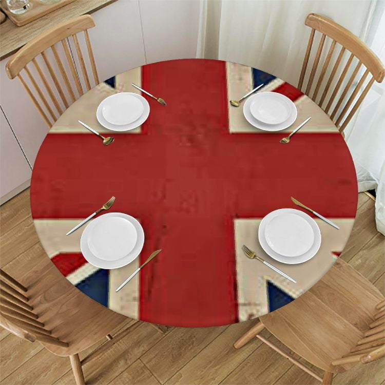 Round Fitted Tablecloth, United Kingdom Flag Union Jack Flag British ...