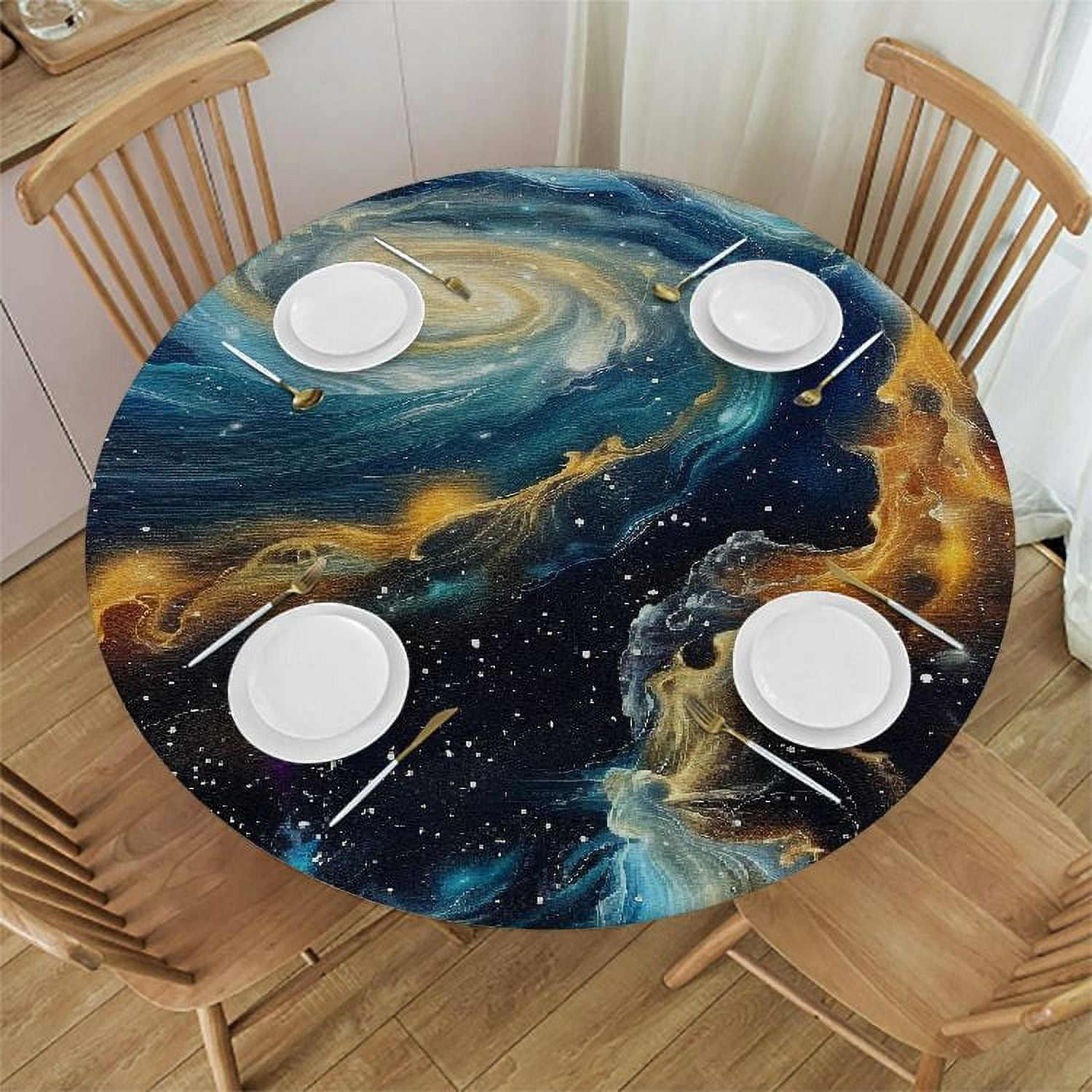 Round Fitted Tablecloth Universe Space Galaxy Nebula Table Cloth with ...