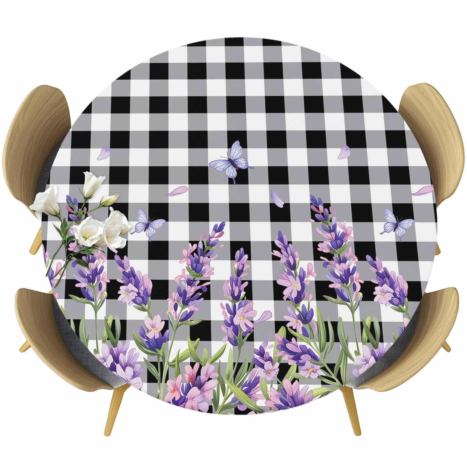Round Fitted Tablecloth,Vintage Countryside Purple Lavender Circle ...