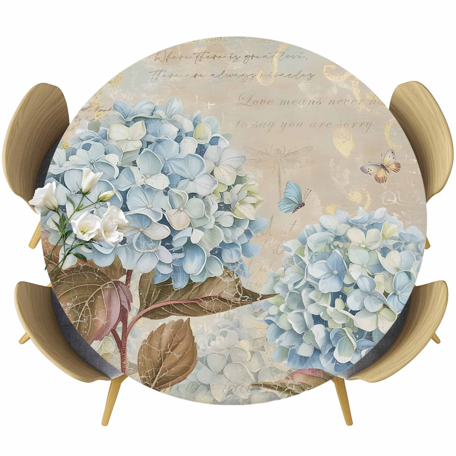 Round Fitted Tablecloth,Vintage Embroidery Balloons Butterfly Circle Table Cover Waterproof ...