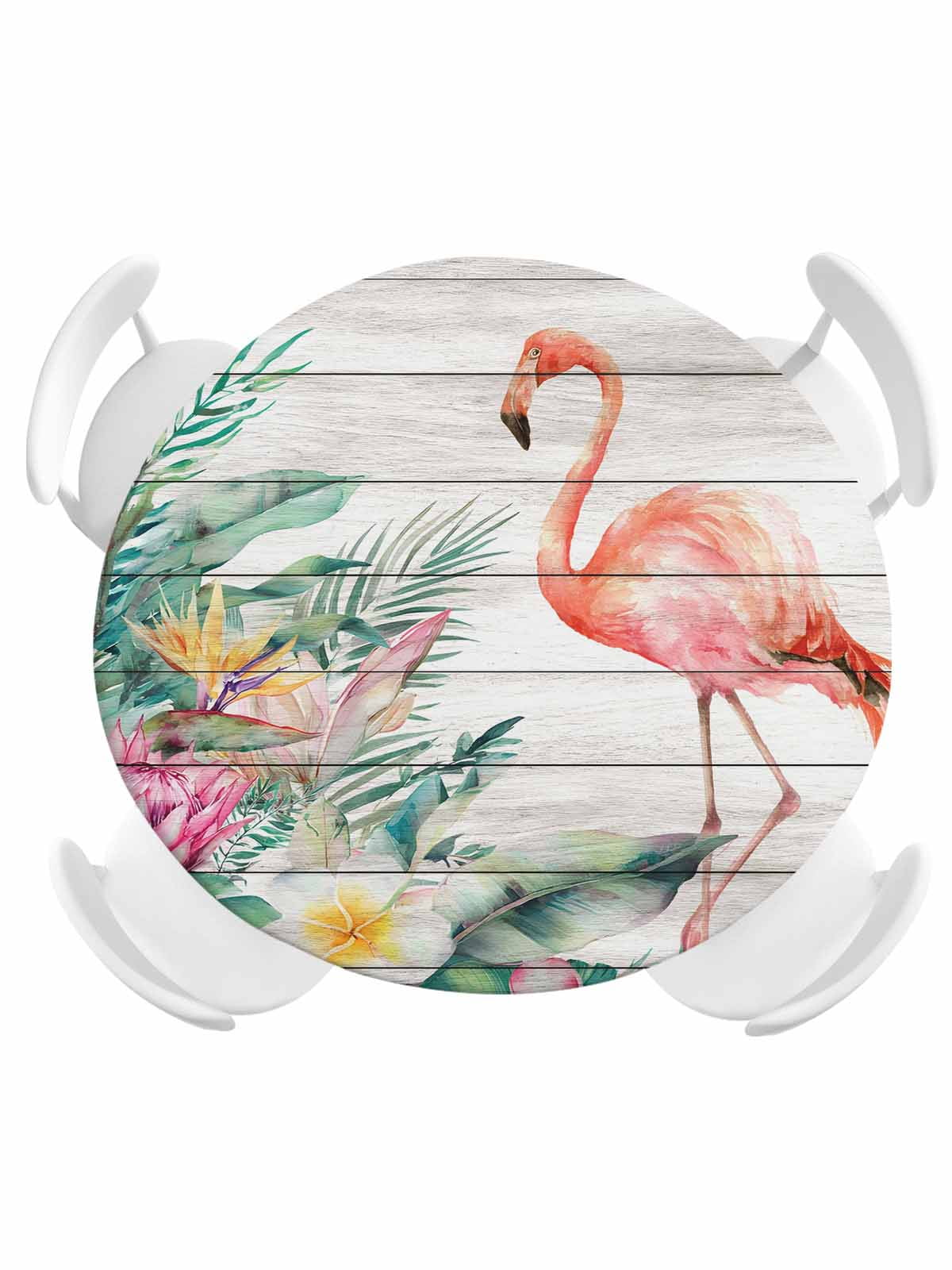 Round Fitted Tablecloth,Watercolor Flamingo Bird Flower Circle Table ...