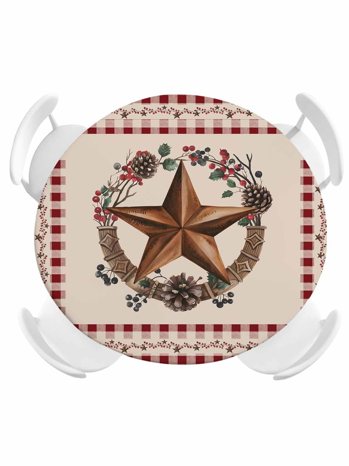 Round Fitted Tablecloth,Western Star Country Berry Wreath Circle Table ...