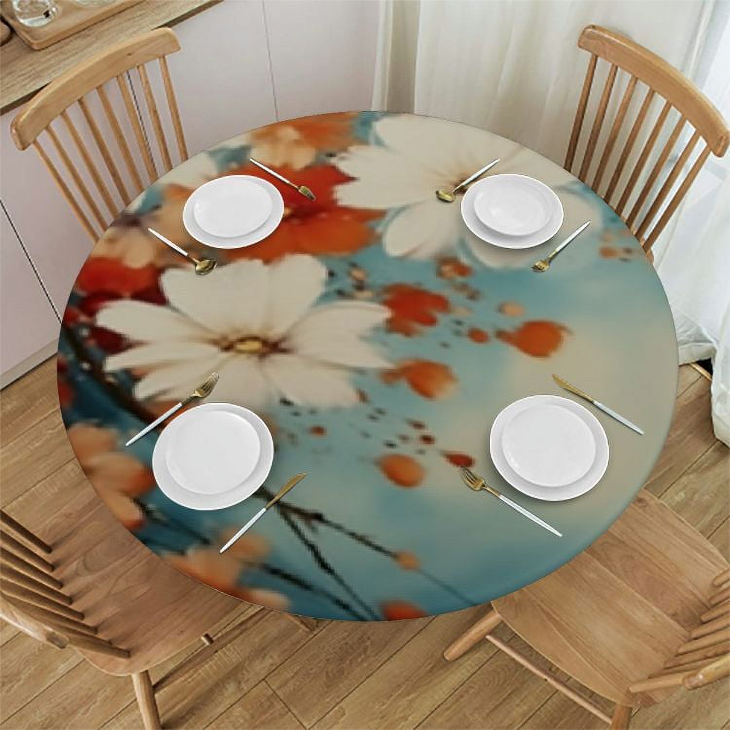 Round Fitted Tablecloth with Elastic Edge Circular Table Cover ...
