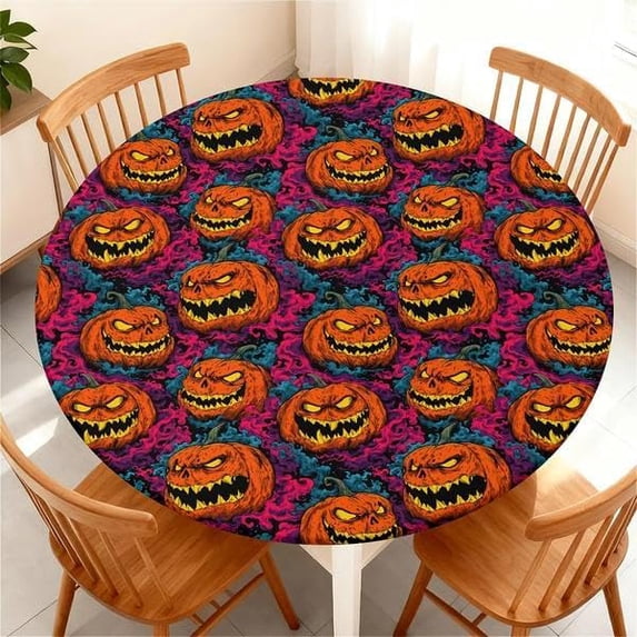 Round Fitted Tablecloth with Elastic Edge Design Table Cover Waterproof ...
