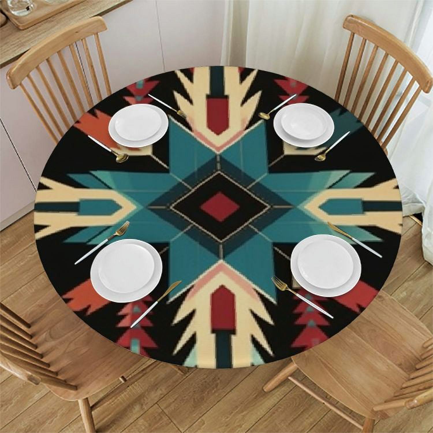 Round Fitted Tablecloth with Elastic Edge Fitted Table Cloth for Round ...