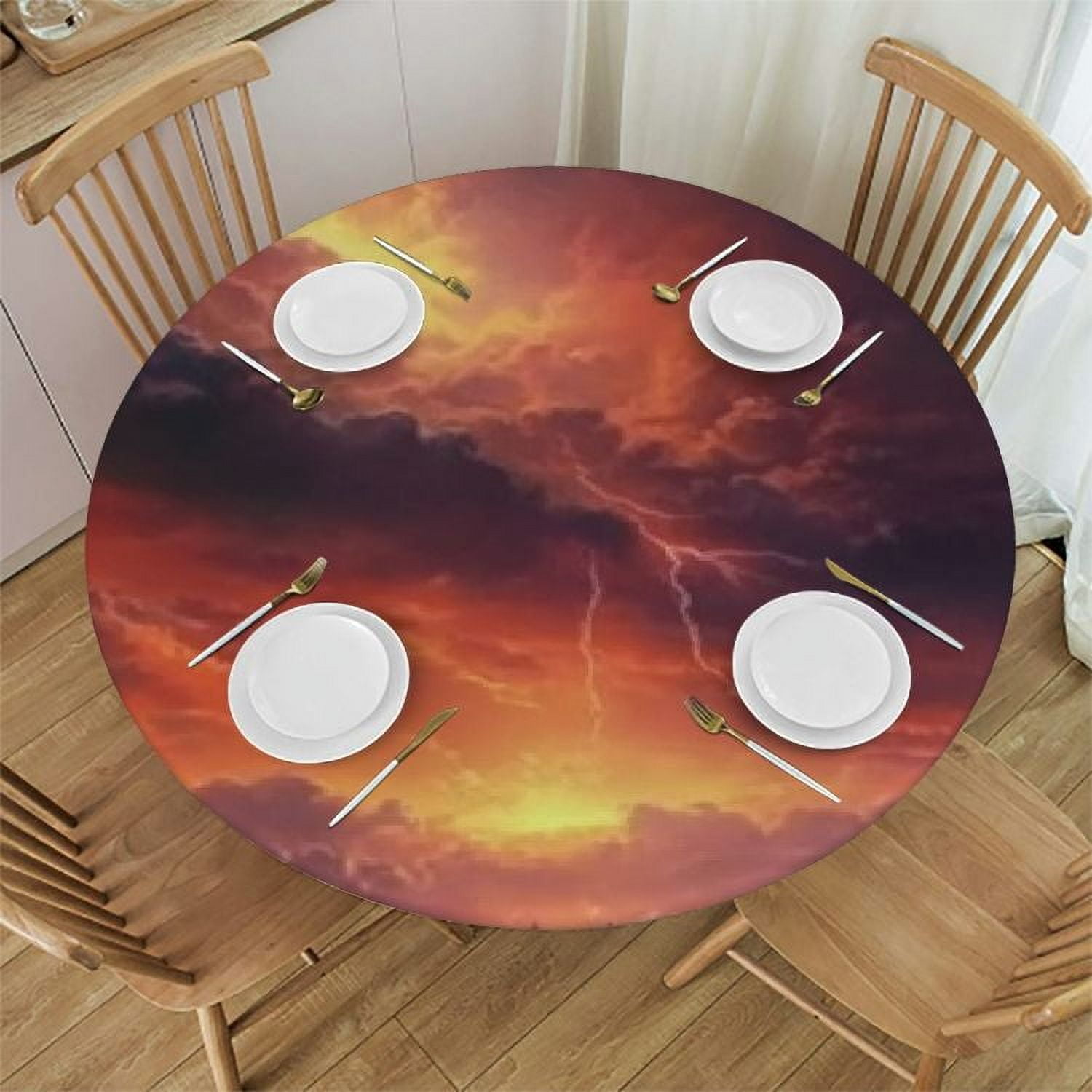 Round Fitted Tablecloth with Elastic Edge, Sunset Clouds Round Outdoor ...