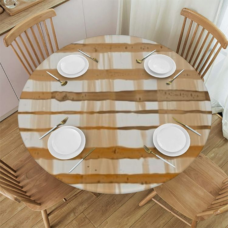 Round Fitted Tablecloth with Elastic Tablecloths Washable Orange Patio ...