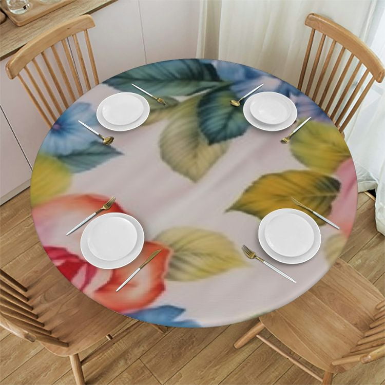 Round Fitted Tablecloth with Elastic,Waterproof Table Cloth Round Cover ...