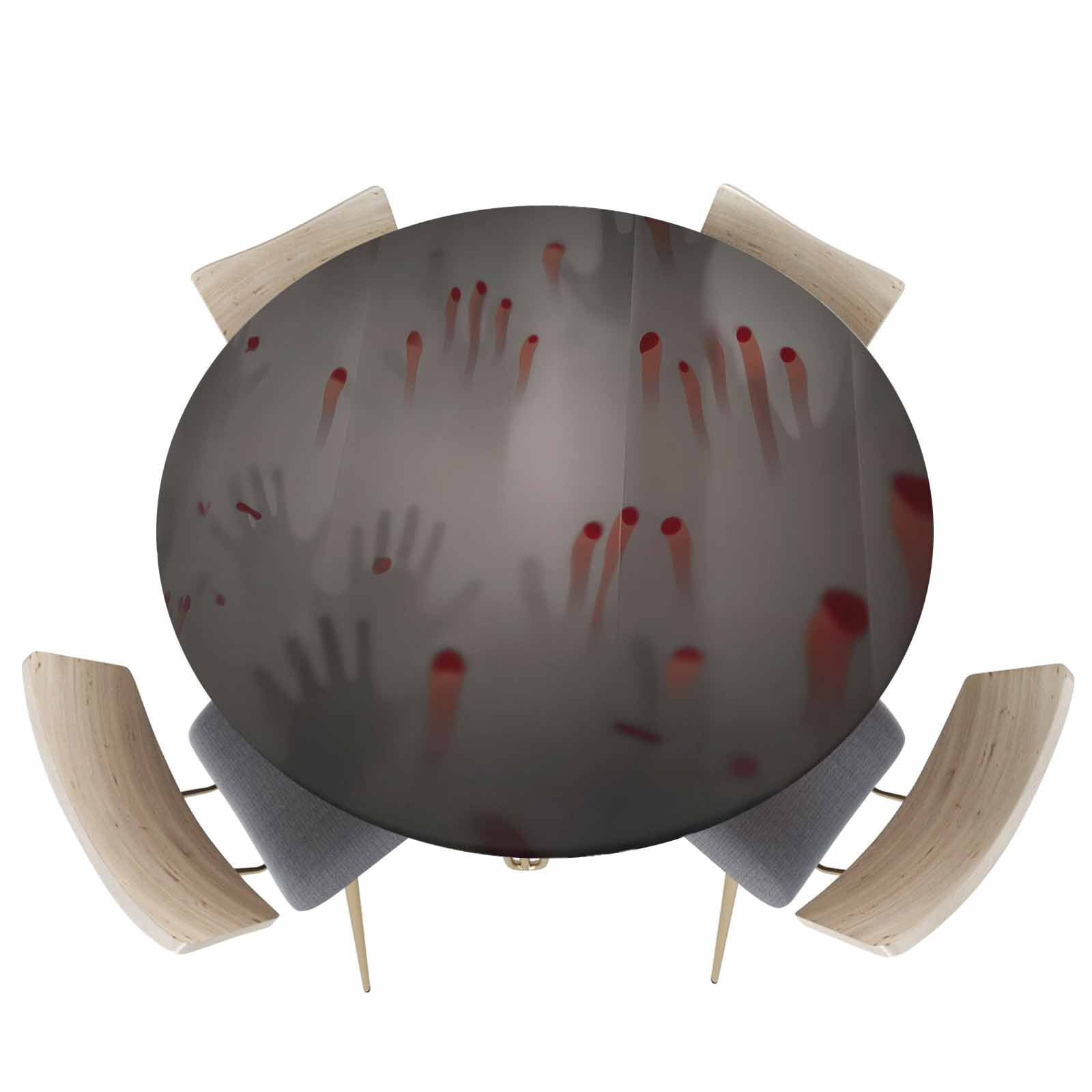Round Fitted Tablecloths with Elastic Edge Halloween Horror Blood Hand ...