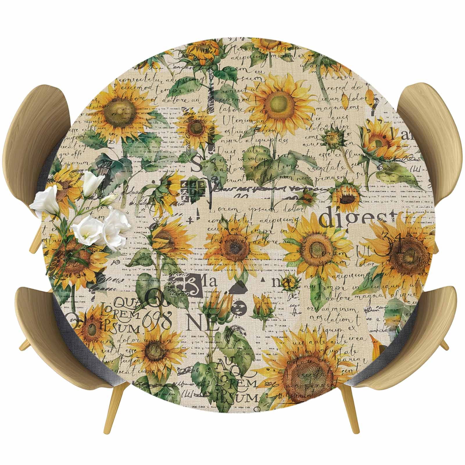 Round Fitted Tablecloths with Elastic Edge Rustic Watercolor Blossom ...