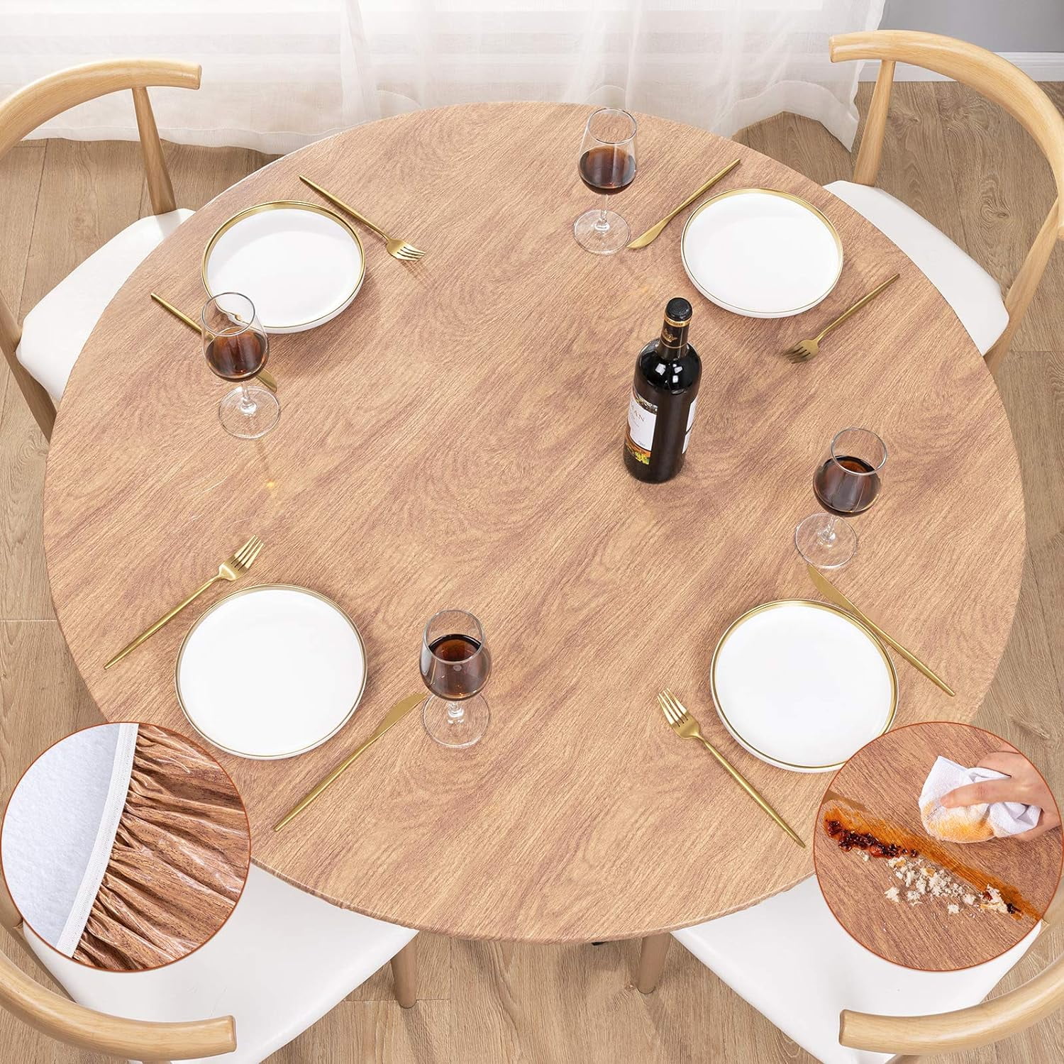 Round Fitted Vinyl Tablecloth with Elastic Edged & Flannel Backing ...