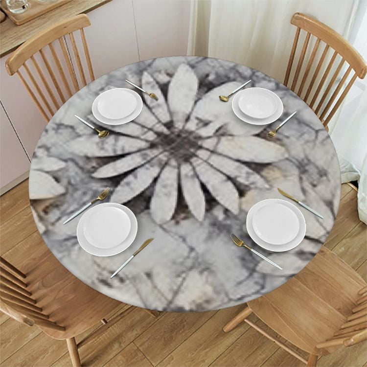 Round Fitted Vinyl Tablecloth with Elastic Edged & Flannel Backing ...