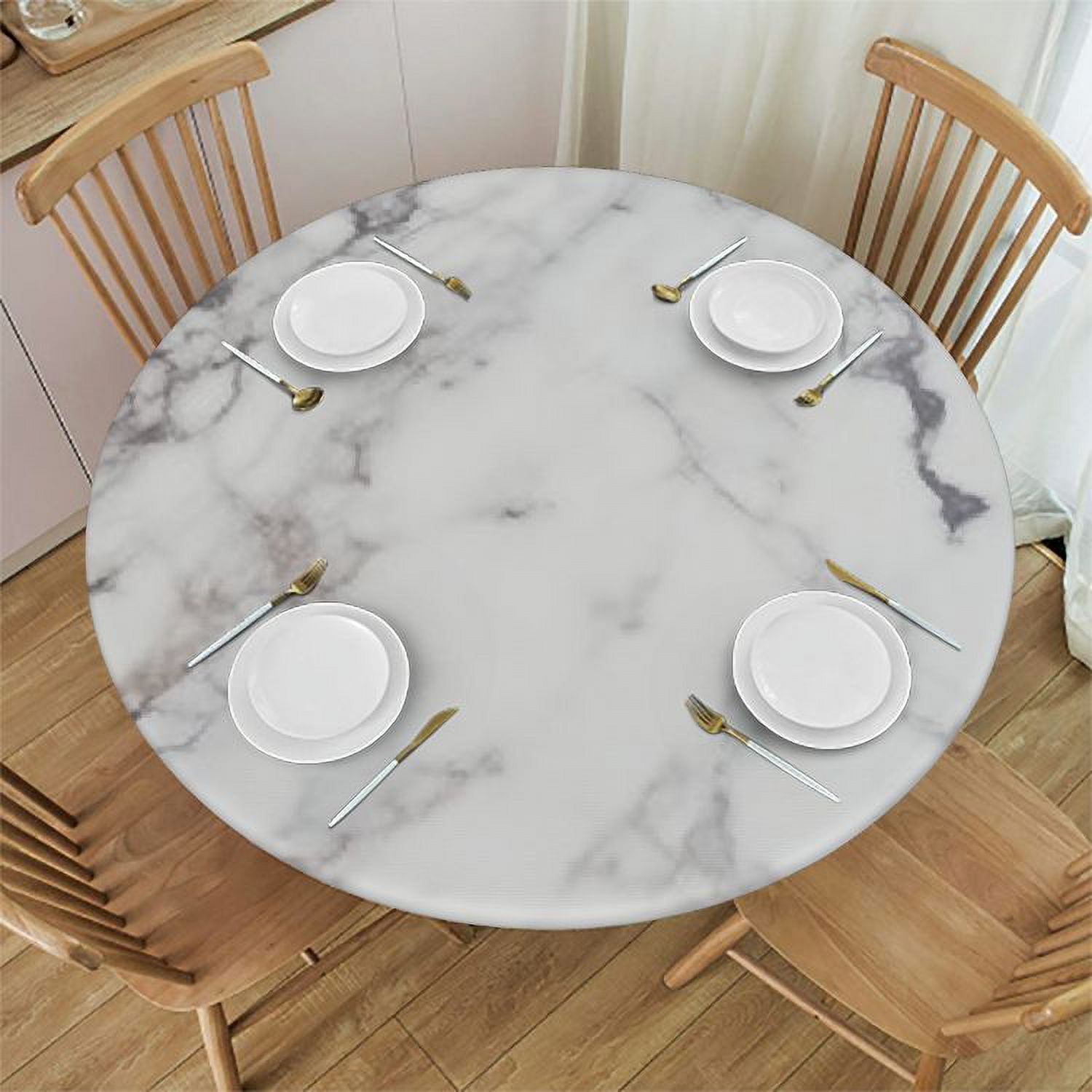 Round Fitted Vinyl Tablecloth with Elastic Edged & Flannel Backing ...